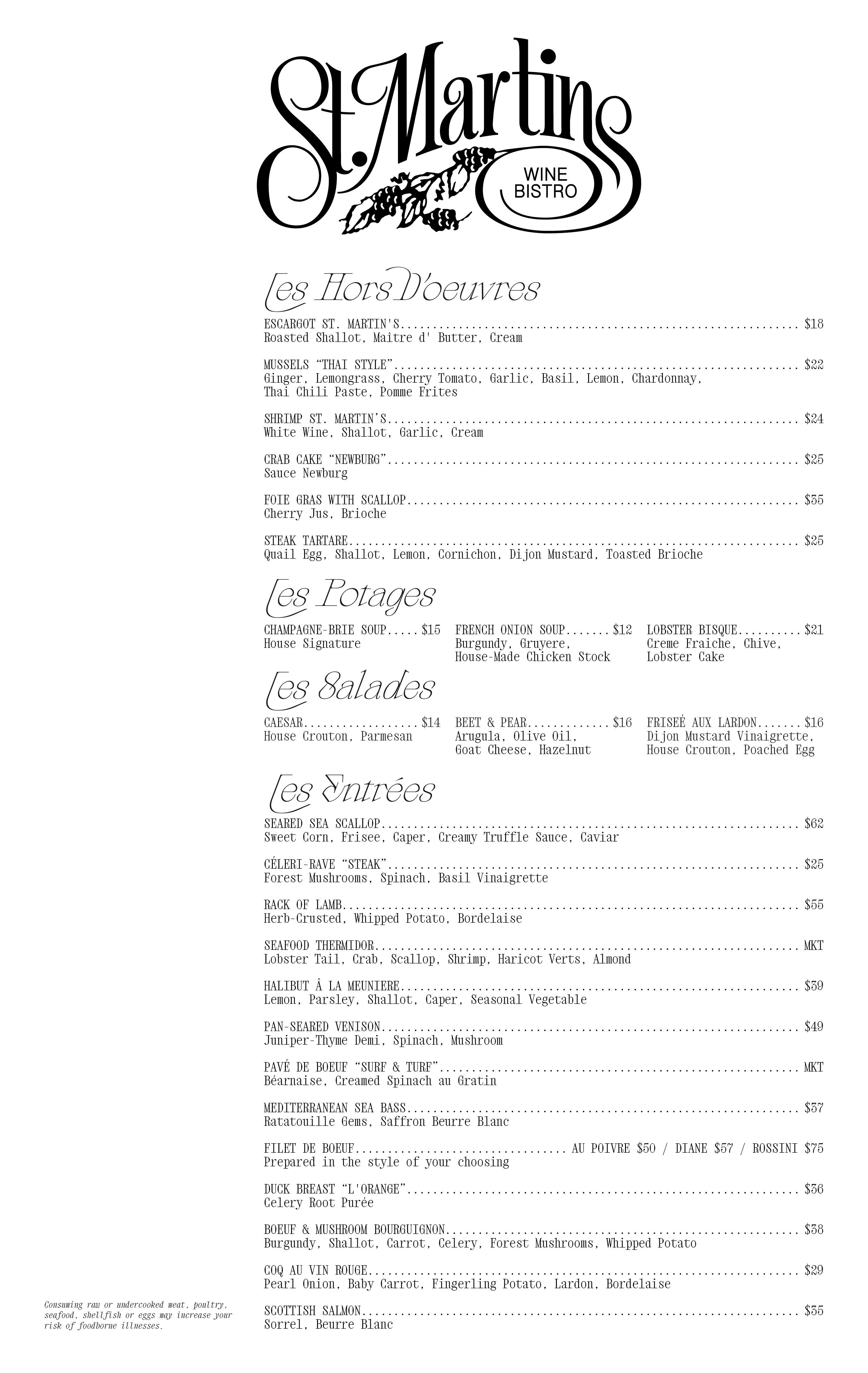 St. Martin's Wine Bistro | Dallas, Texas — Menu
