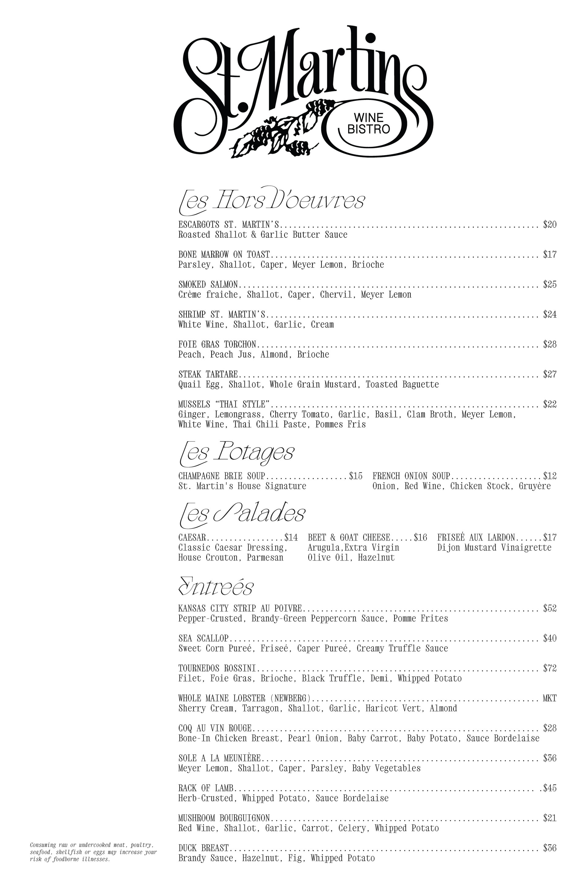 St Martins Wine Bistro — Menu