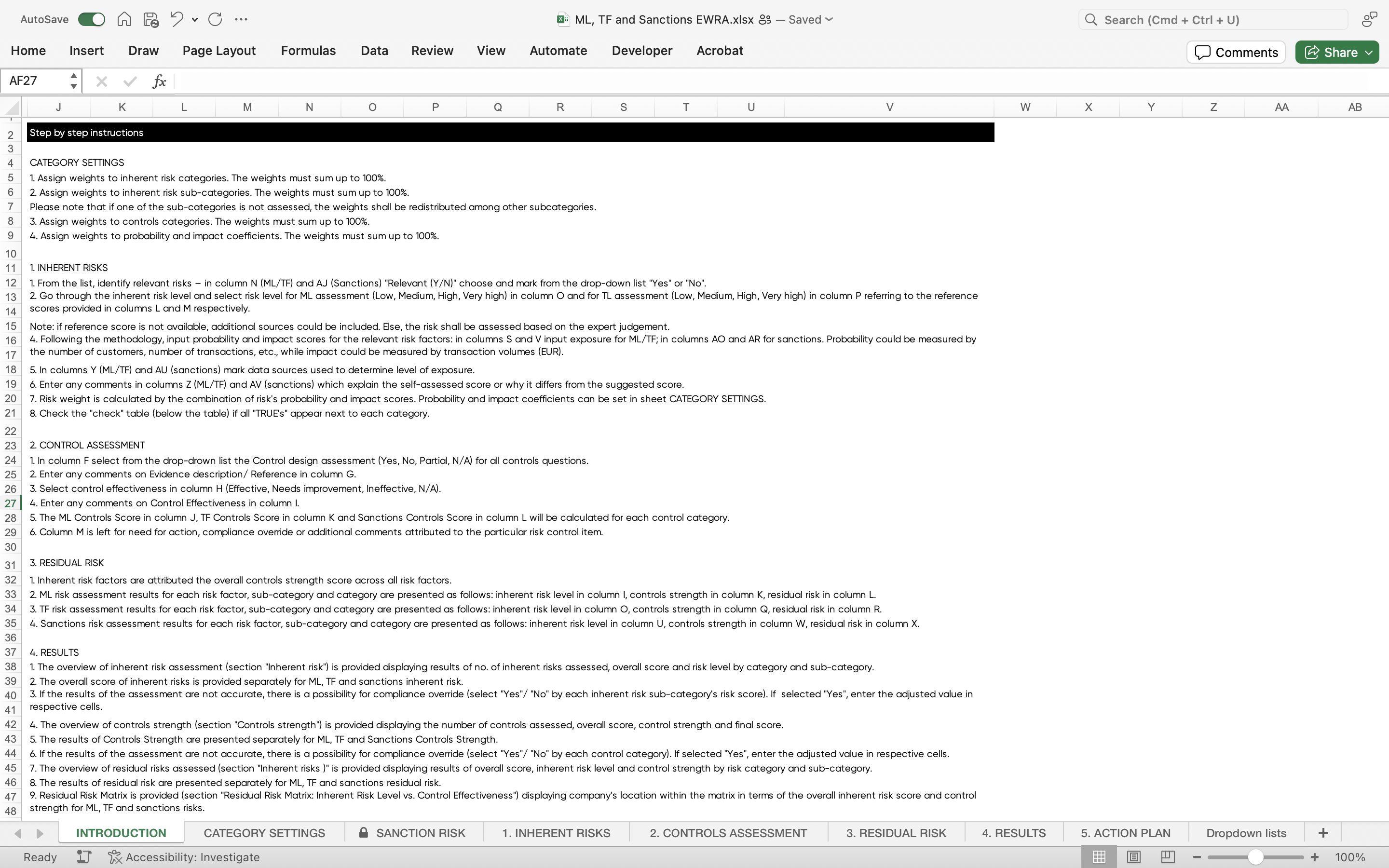 Enterprise wide AML, CTF, sanctions risk assessment template