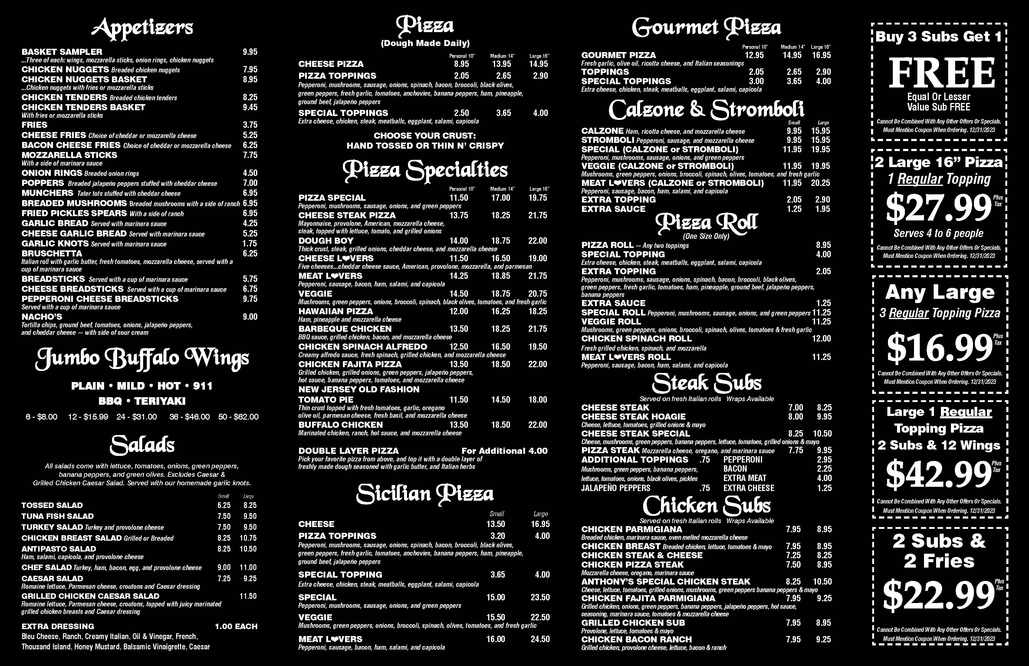 Anthony's Pizza - Menu